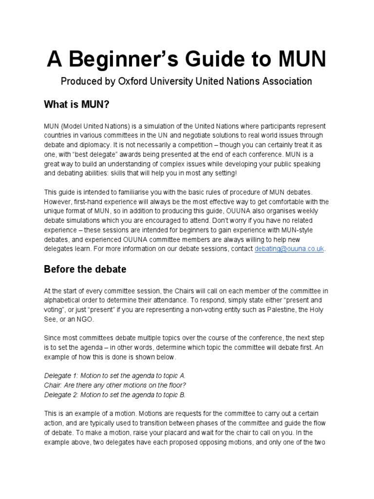 MUN Basics: A Beginner's Guide | PDF | Refugee | United Nations