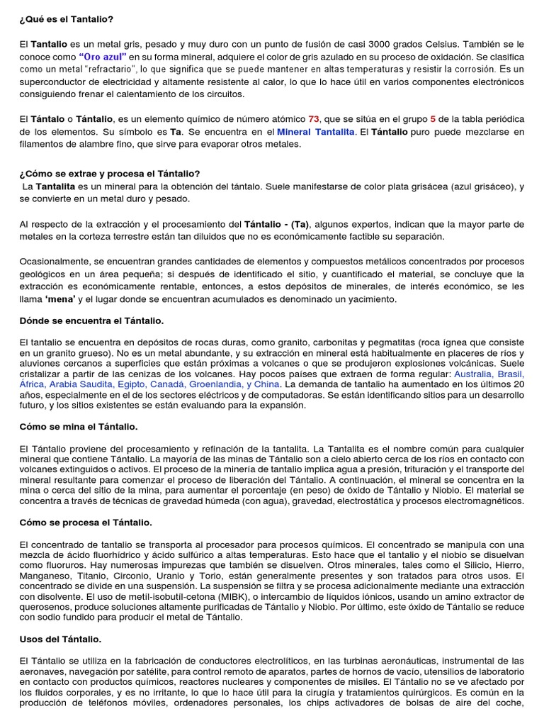 Qué Es El Tantalio | PDF | Átomos | Química