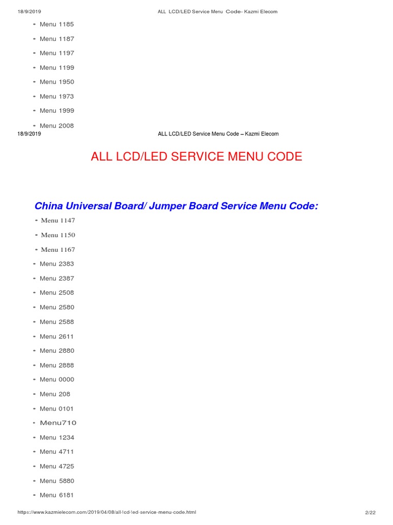ALL LCD - LED Service Menu Code - Kazmi Elecom | PDF | Menu (Computing) | Electronics