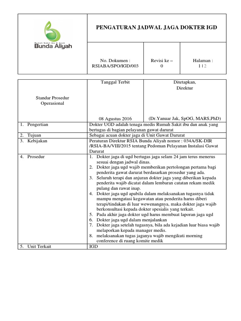 Spo Pengaturan Jadwal Dokter Jaga Igd | PDF