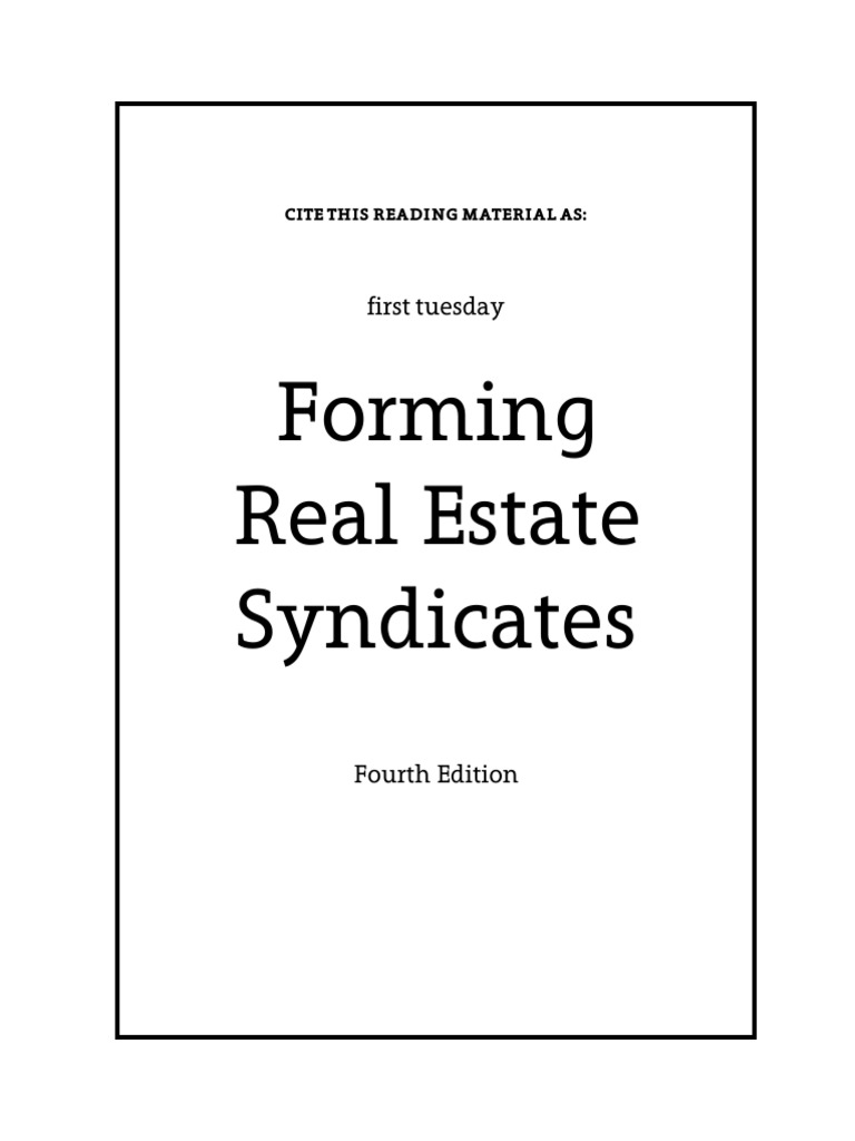 Forming Real Estate Syndicates | PDF | Limited Liability Company ...
