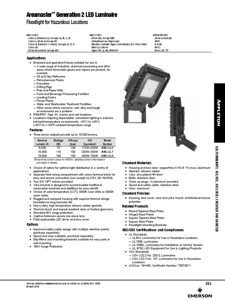Catalog Pages Appleton Areamaster Generation 2 Led Luminaires en Us ...