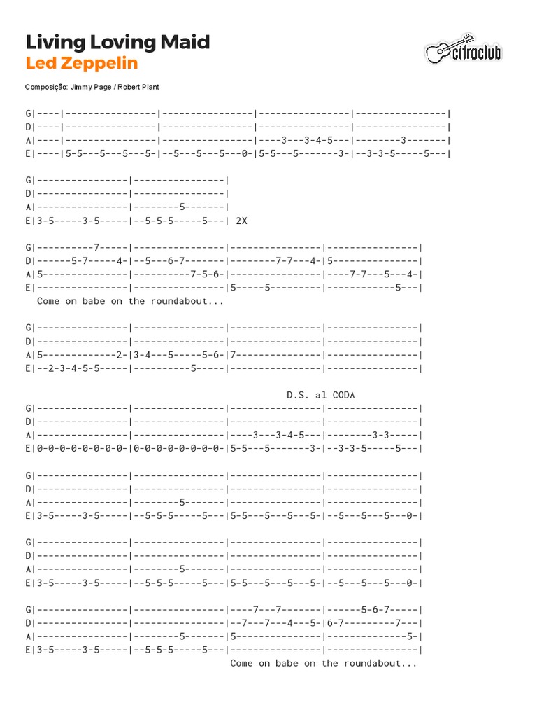 Cifra Club - Led Zeppelin - Living Loving Maid | PDF