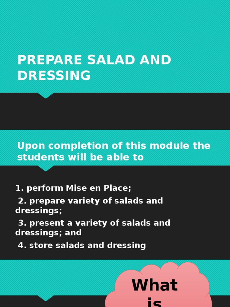 Lesson 1 - Prepare Salad and Dressing | PDF | Salad | Eating Behaviors ...