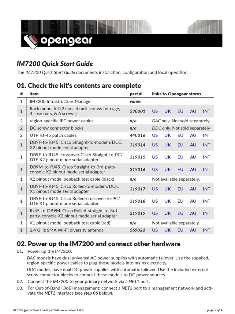 IM7200 Quick Start Guide: 01. Check The Kit's Contents Are Complete ...