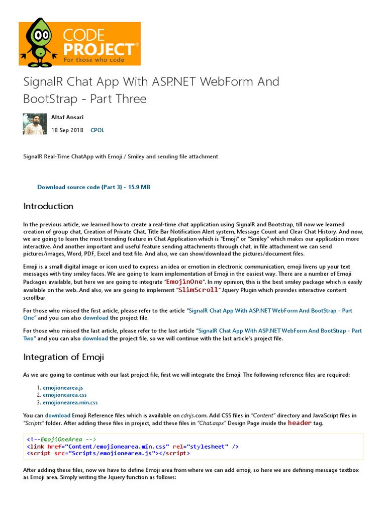 SignalR Chat App With ASP - Net WebForm and BootStrap - Part Three - CodeProject | PDF | Web ...