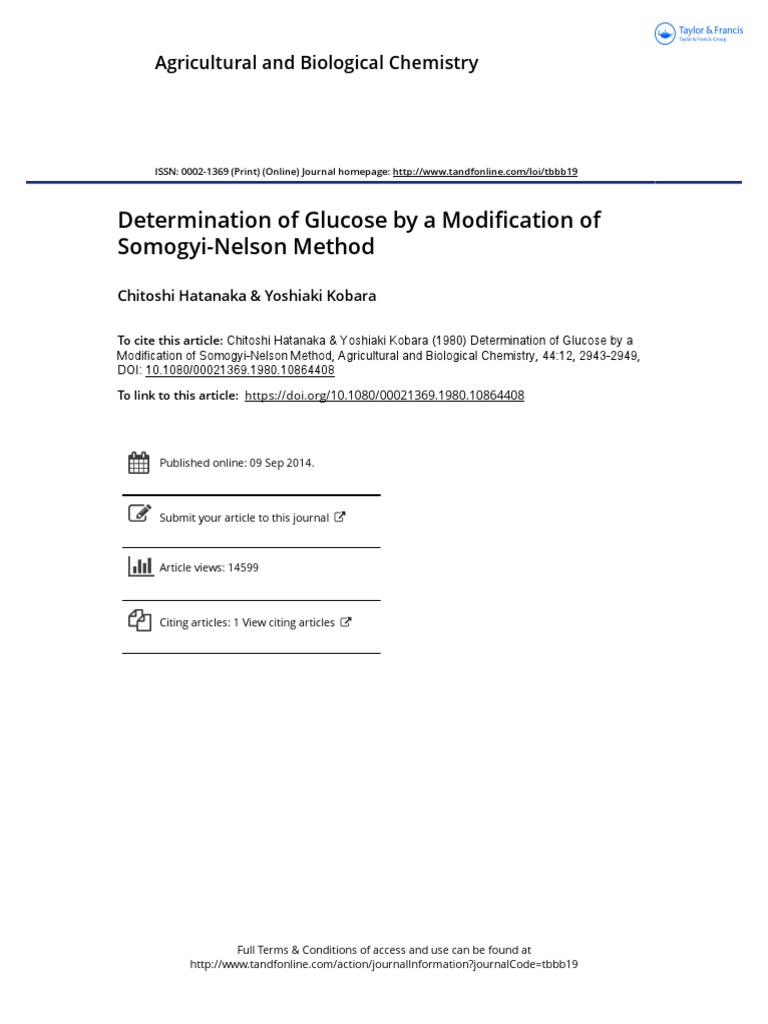 Determination of Glucose by A Modification of Somogyi Nelson Method PDF ...