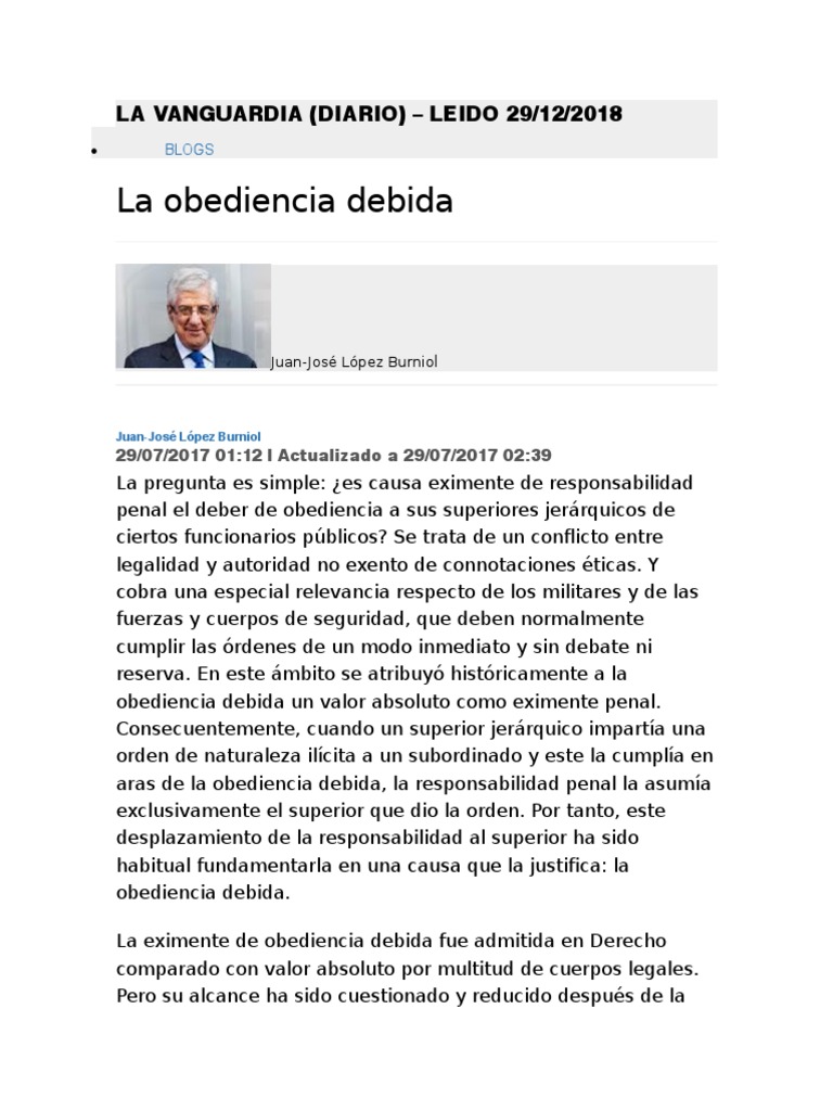 La Obediencia Debida Pdf Derecho Penal Legitimidad Política