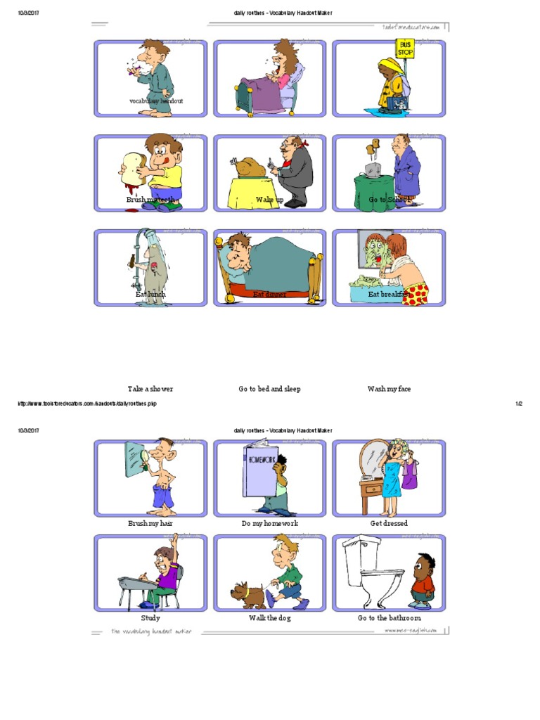 Daily Routines - Vocabulary Handout Maker | PDF