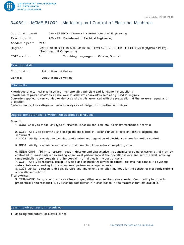 MCME-R1O09 - Modelling and Control of Electrical Machines | PDF ...
