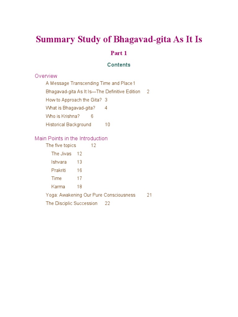 Summary Study of Bhagavad-Gita As It Is | PDF | Bhagavad Gita | Brahman