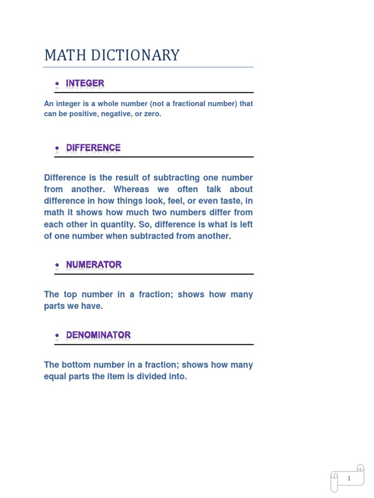 Math Dictionary: An Integer Is A Whole Number (Not A Fractional Number ...