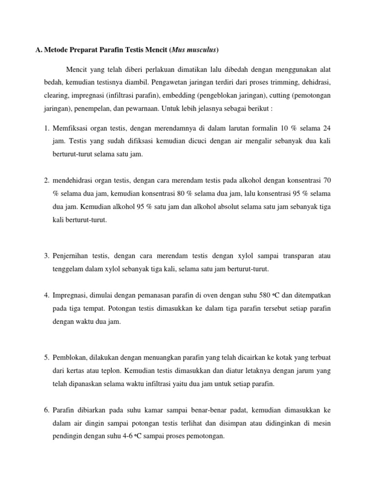 Metode Preparat Parafin Testis Mencit | PDF
