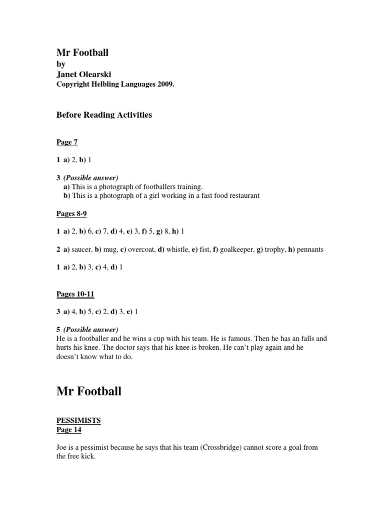 MR Football Answer Keys | PDF | Sports