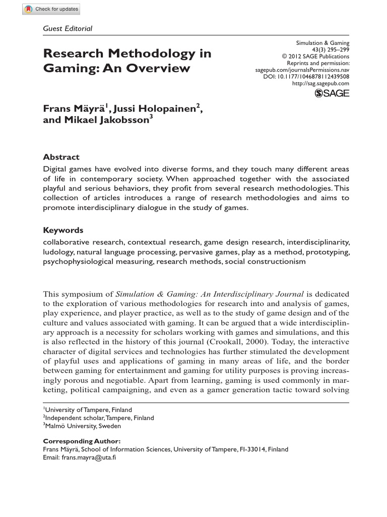Frans en Game Research Methods An Overview | PDF | Ethnography ...