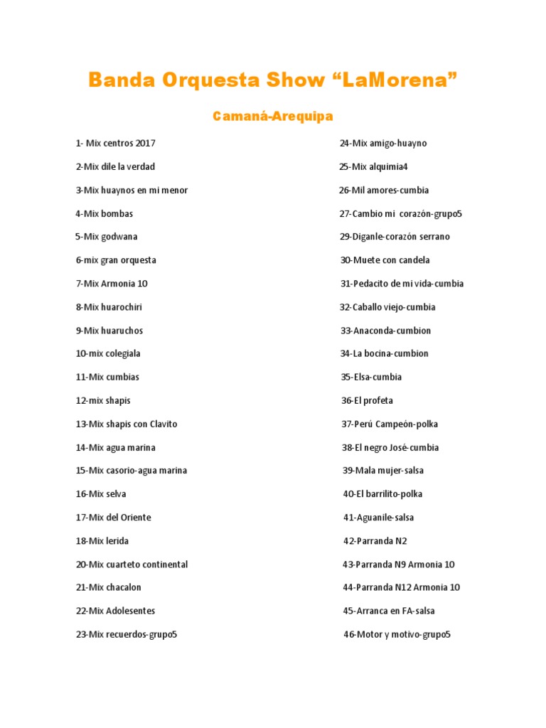 Microsoft Word - Banda Orquesta Show La Morena PDF | PDF