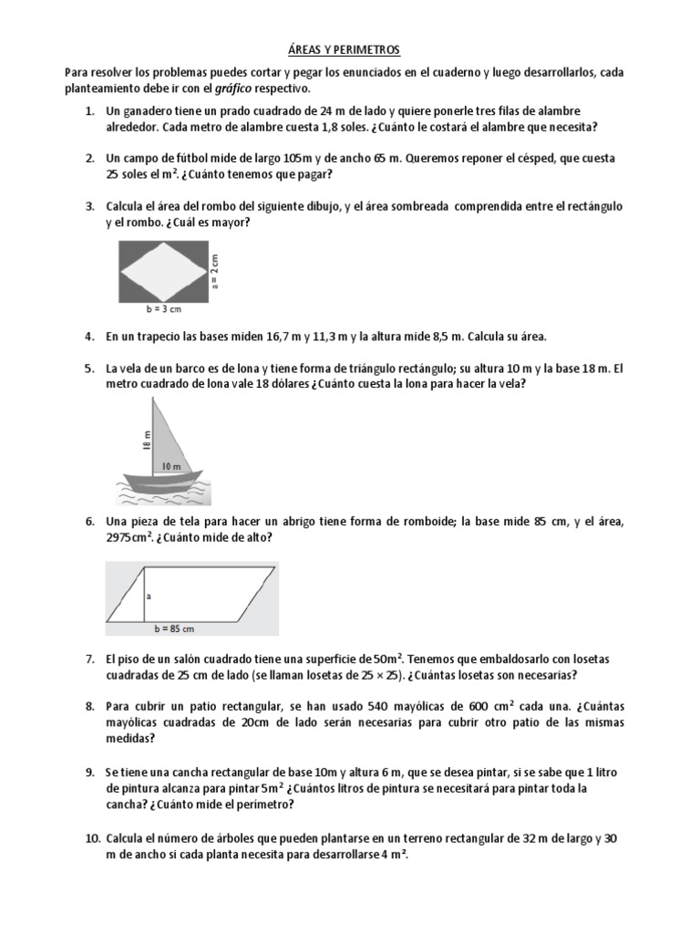 Problemas de Áreas y Perímetros | PDF