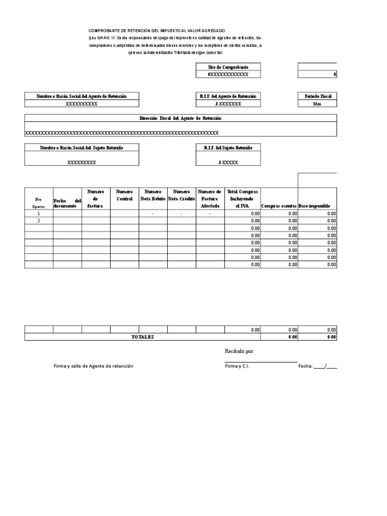 Formato Retencion Seniat | PDF | Factura | Impuestos