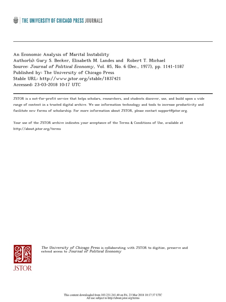 Marital Instability - Economics | PDF | Remarriage | Marriage
