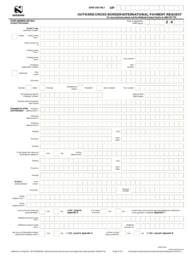 Nedbank Cross Border Payment Request Form | PDF | Clearing (Finance ...