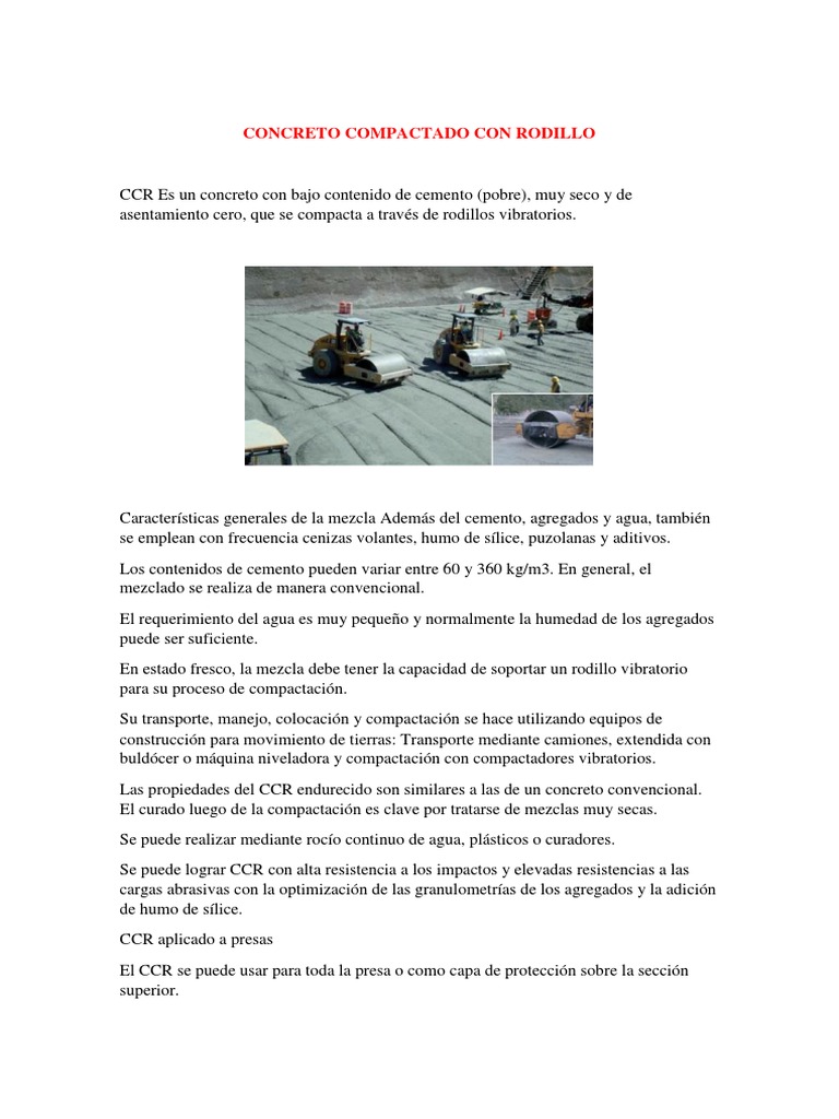 Concreto Compactado Con Rodillo | Descargar gratis PDF | Hormigón | Cemento
