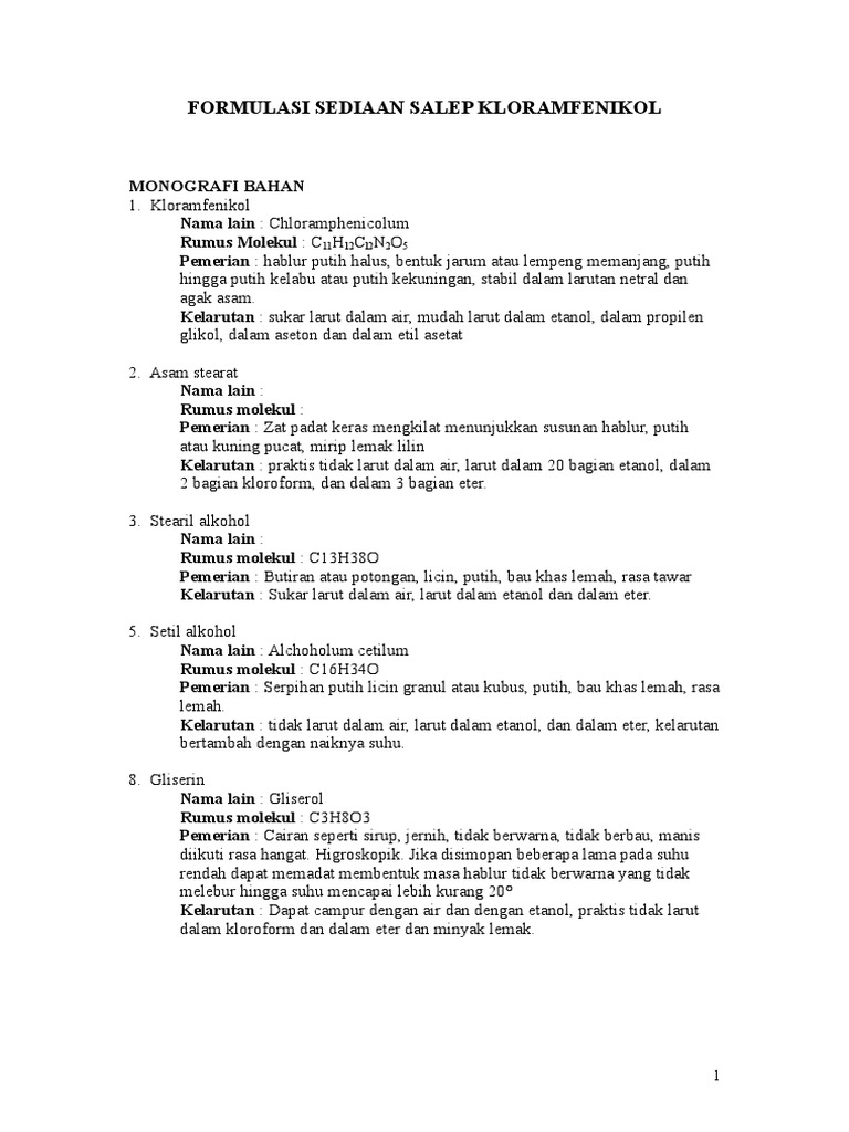 Formulasi Sediaan Salep Kloramfenikol New | PDF