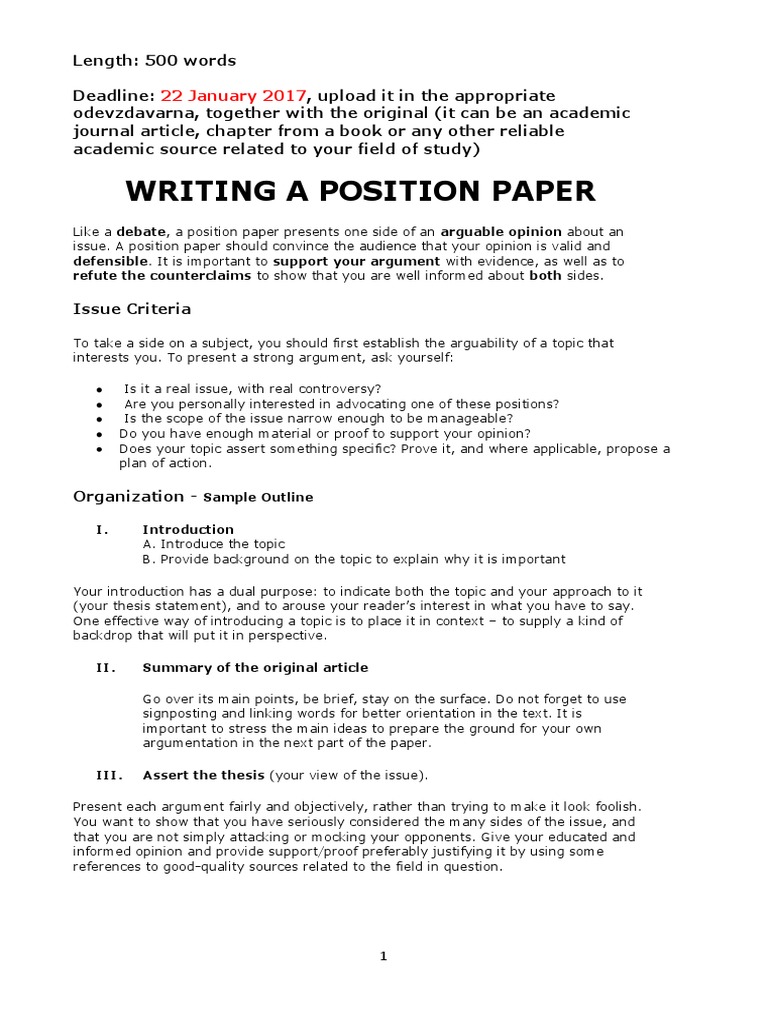 Guidelines for Writing an Effective Position Paper with a Clear Thesis, Well-Structured Outline ...