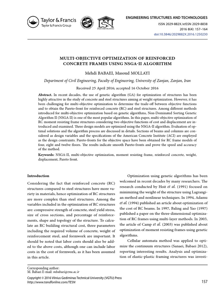 Multi-Objective Optimization of Reinforced Concrete Frames Using Nsga-Ii Algorithm | PDF ...