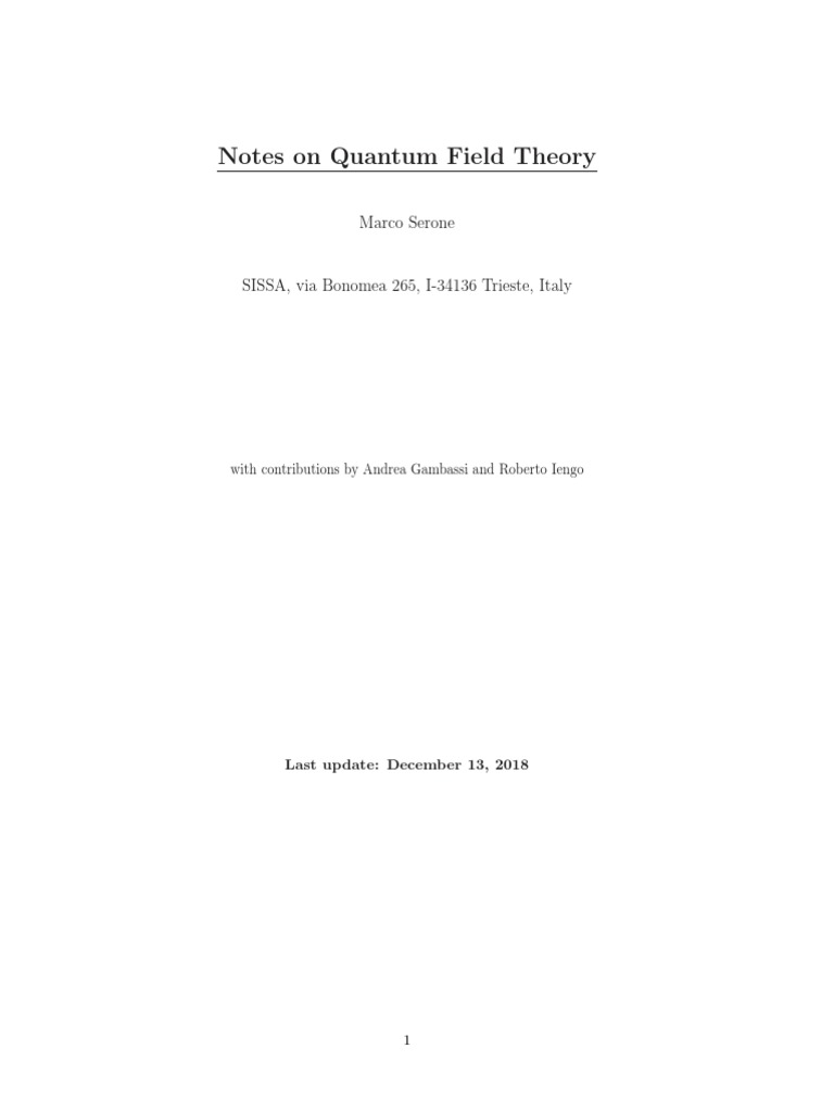 QFT Review Dec13 2018 | PDF | Quantum Field Theory | Field (Physics)