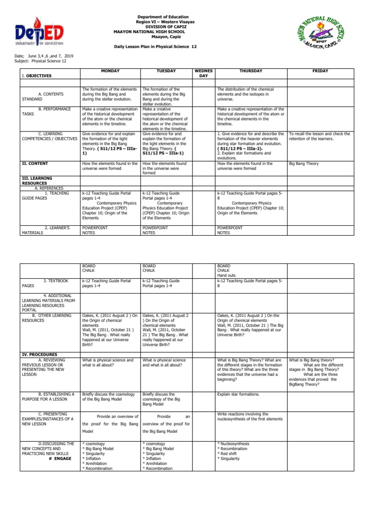 Grade 12 Physical Science Lesson Plan | PDF | Stars | Star Formation