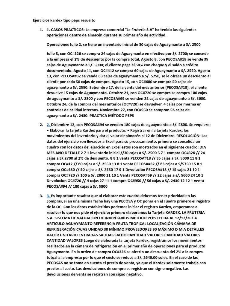 Ejercicios Kardex Tipo Peps Resuelto | PDF | Business