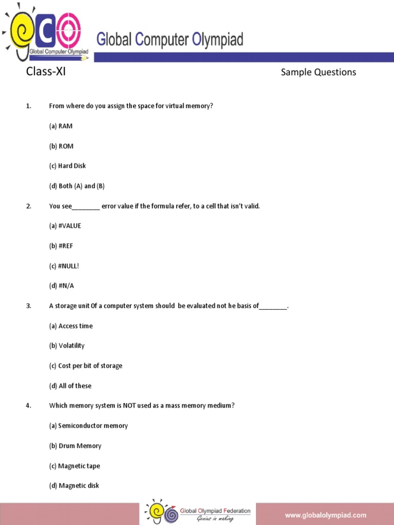 Class-XI: Sample Questions | PDF | Computers