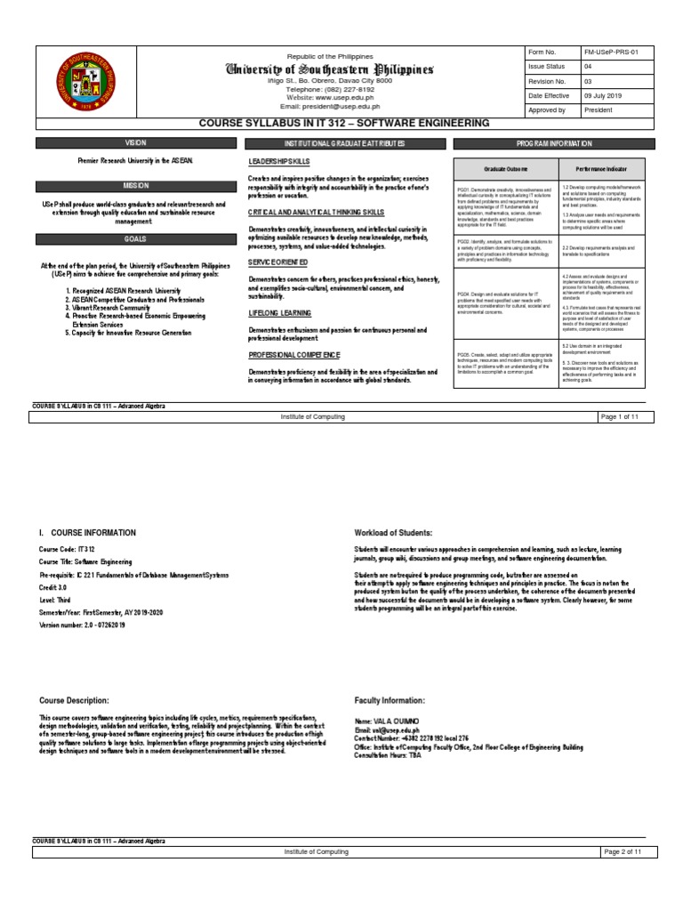 IT312 - v2 Course Syllabus | PDF | Software Development | Agile ...