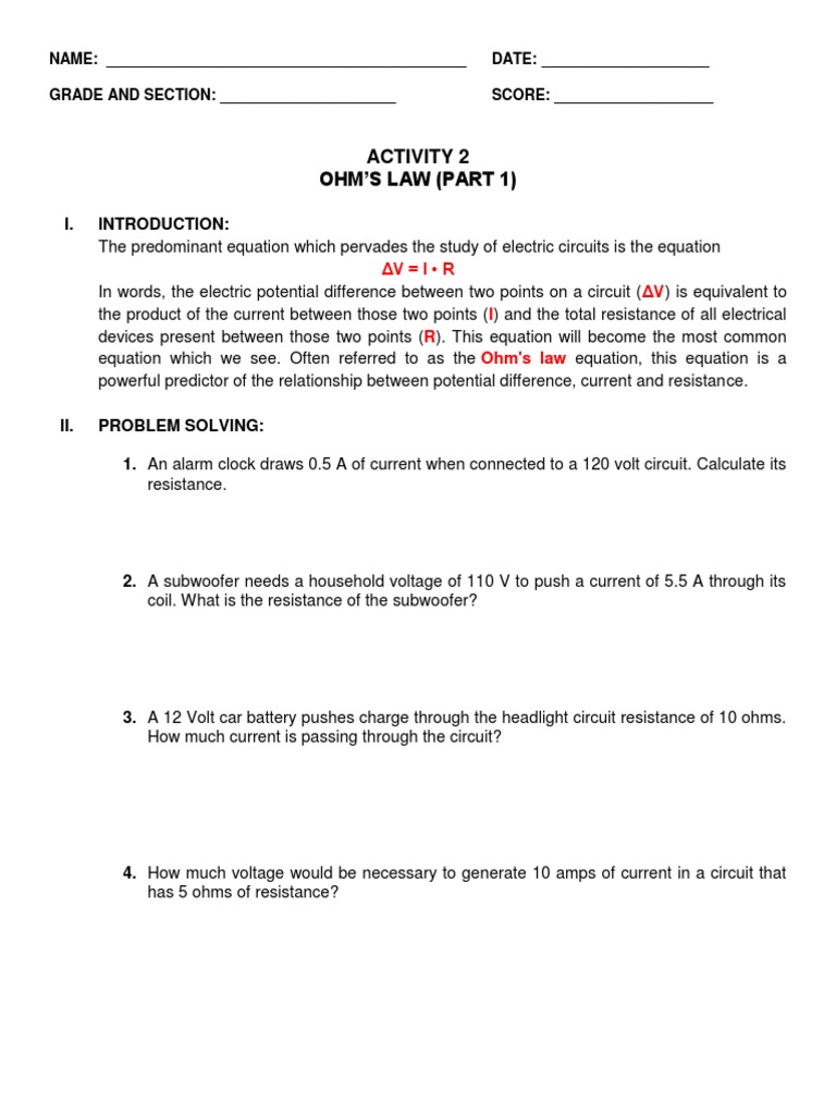 Activity 2 Ohms Law | PDF