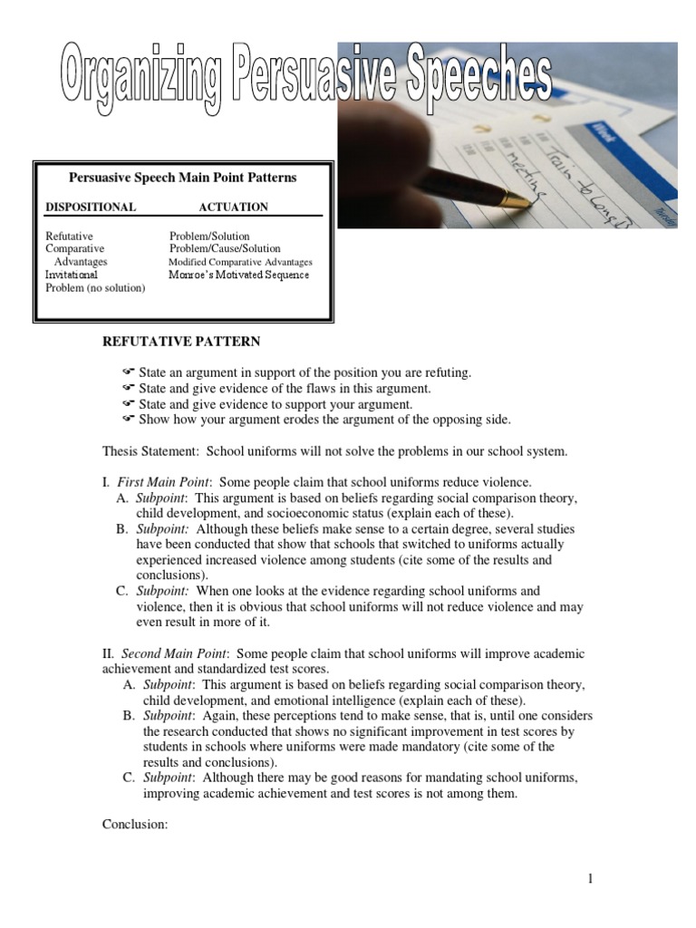 Persuasive Speech Main Point Patterns: Dispositional Actuation | PDF ...