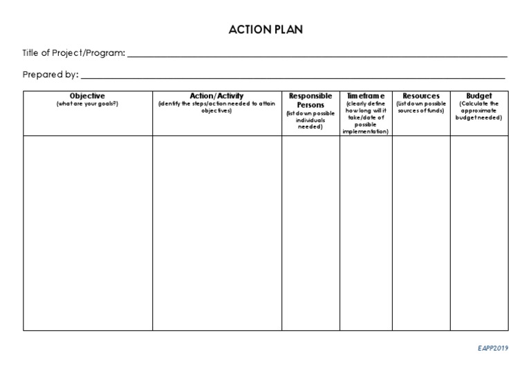 Action Plan: Objective Action/Activity Responsible Persons Timeframe ...