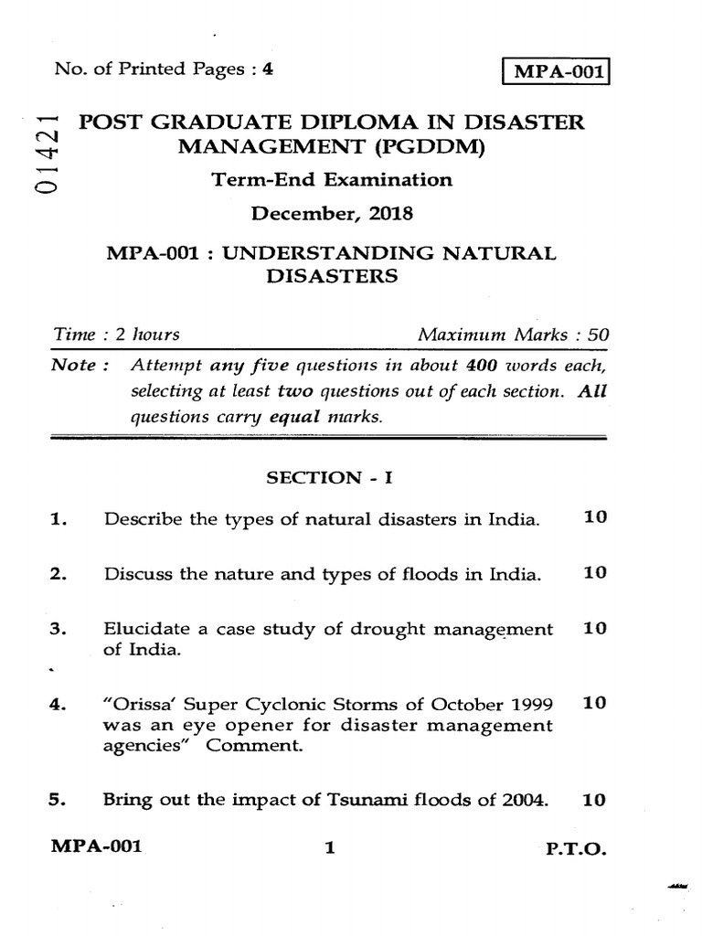 " Post Graduate Diploma in Disaster Management (PGDDM) Term-End ...