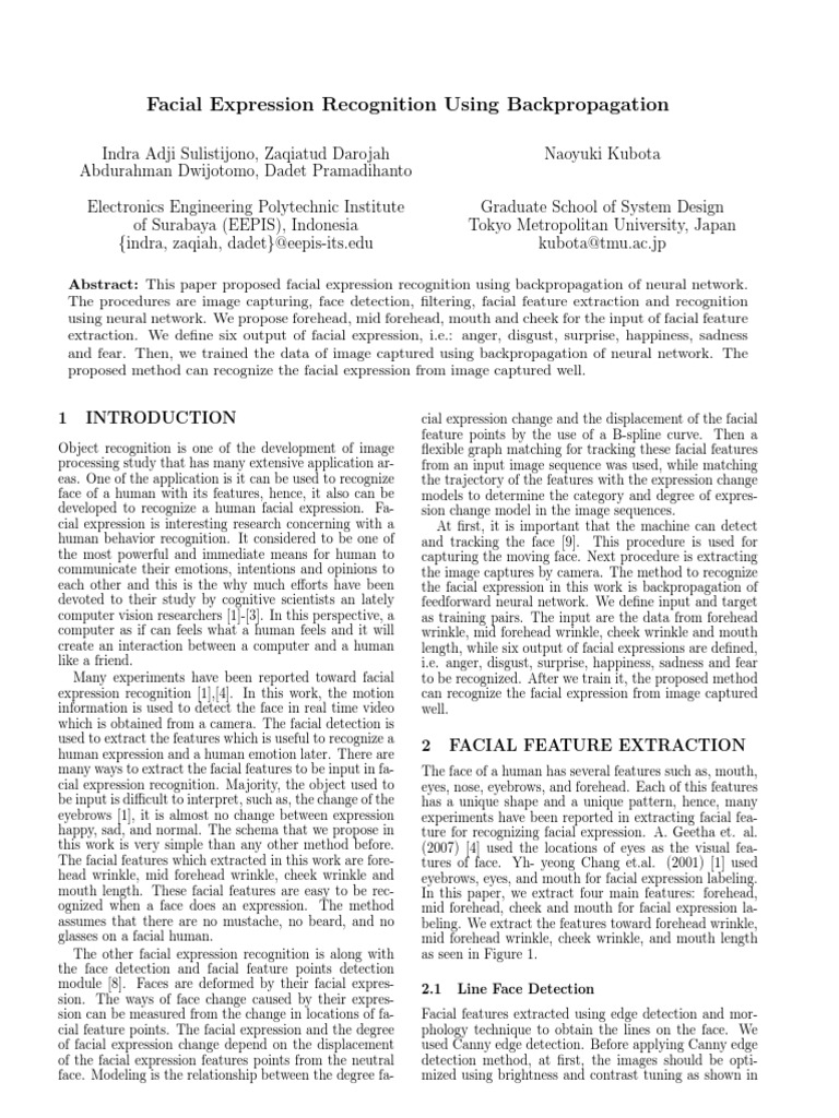 Facial Expression Recognition Using Backpropagation | Download Free PDF | Artificial Neural ...