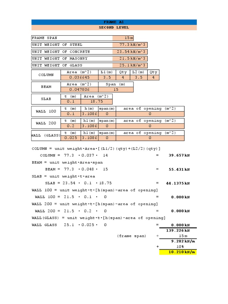 RM - Dead Load Computation Steel (H, V, S) | PDF | Masonry | Wall