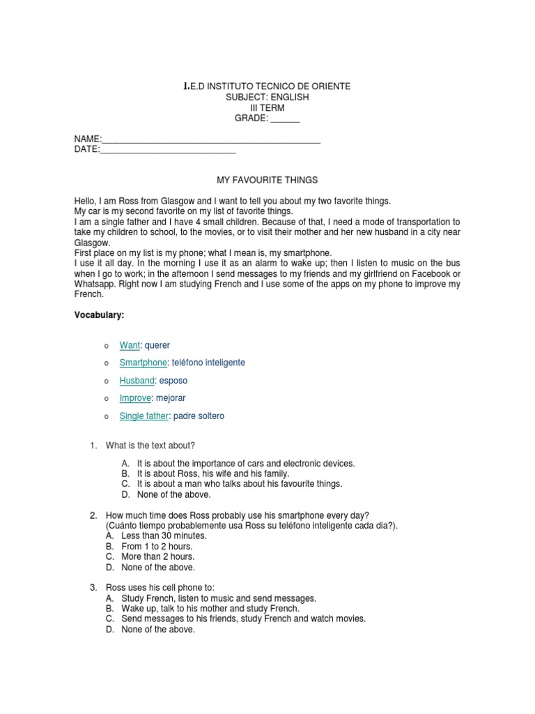 Comprension Lectora En Ingles Pdf