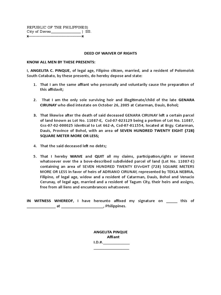 Deed of Waiver of Rights | PDF