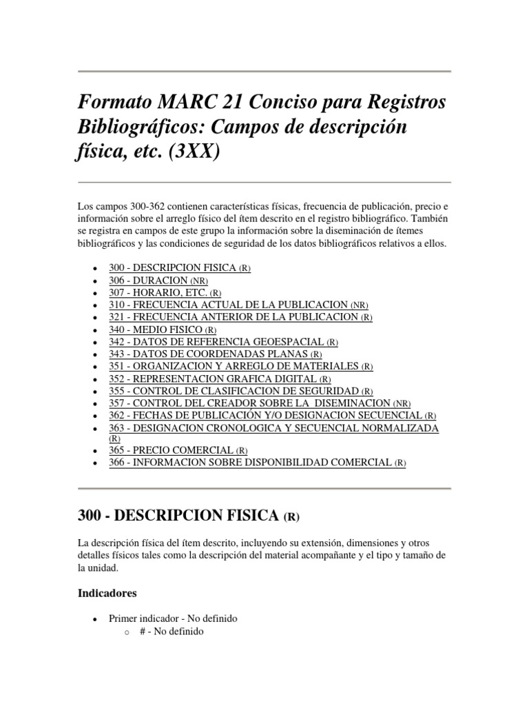 Campos 300-362 en MARC 21 | PDF | Sistema de coordenadas Cartesianas ...