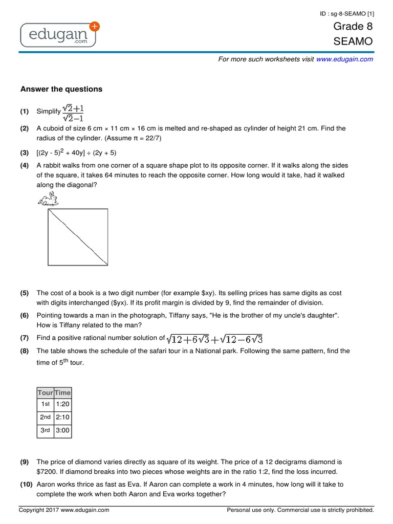 Grade 8 SEAMO SG | PDF | Teaching Mathematics | Business