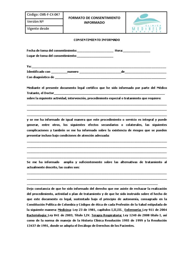 Formato de Consentimiento Informado | PDF | Consentimiento informado ...