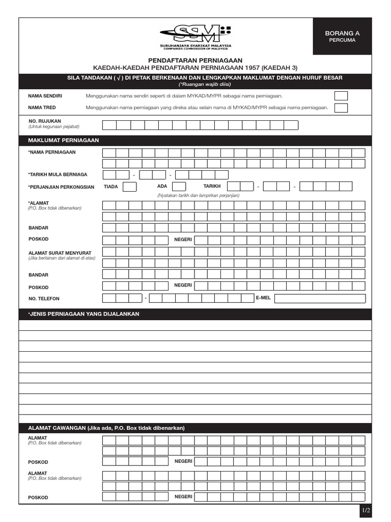 Borang A Pendaftaran Perniagaan | PDF