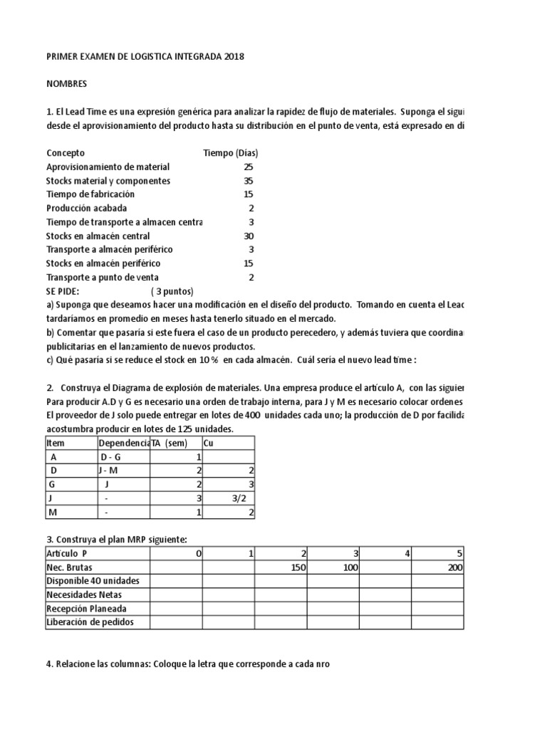 Examen Logistica | PDF | Inventario | Logística