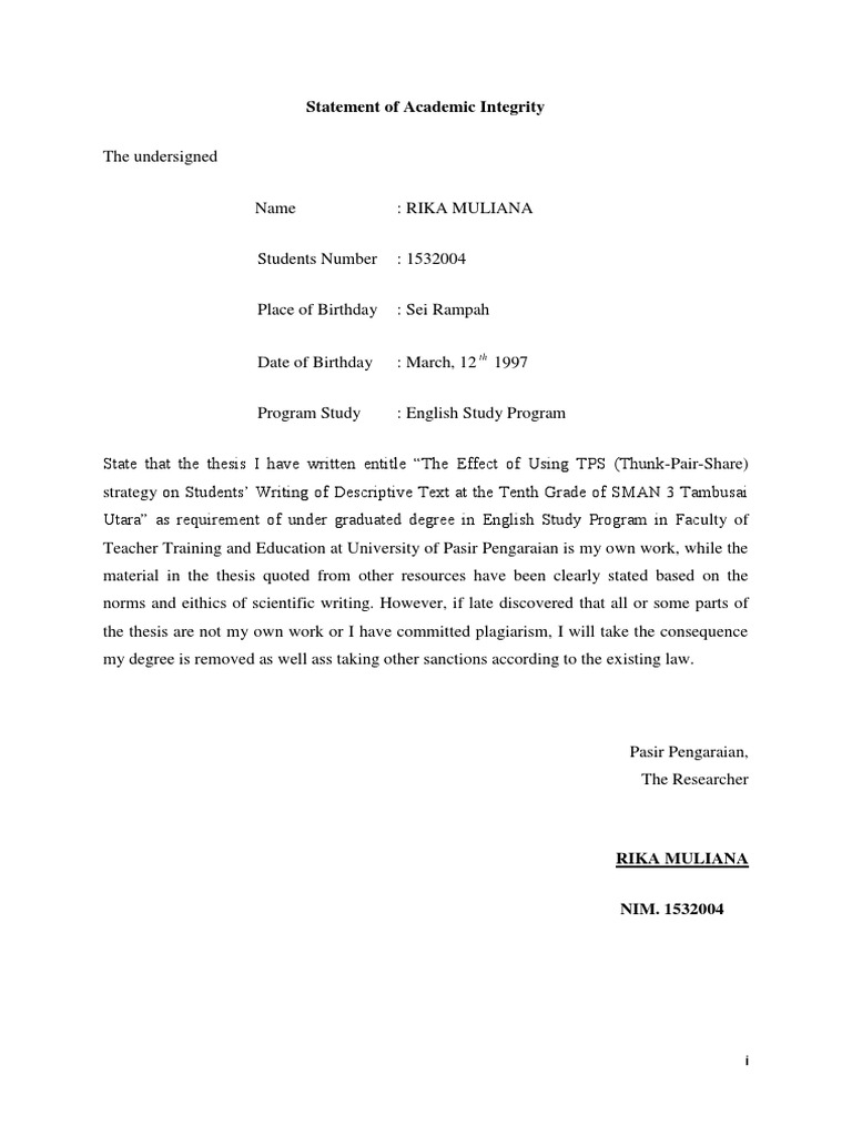 Statement of Academic Integrity | PDF | Experiment | Statistical ...