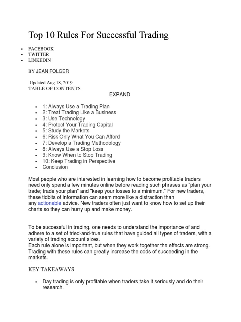 Top 10 Rules For Successful Trading | Download Free PDF | Business | Risk