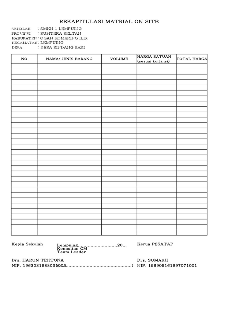Buku Material Dan Rekap Material On Site | PDF