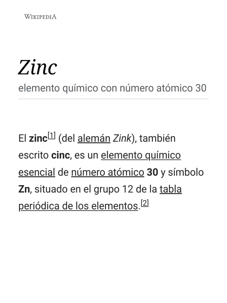 Zinc - Wikipedia, La Enciclopedia Libre | PDF | Zinc | Elementos químicos